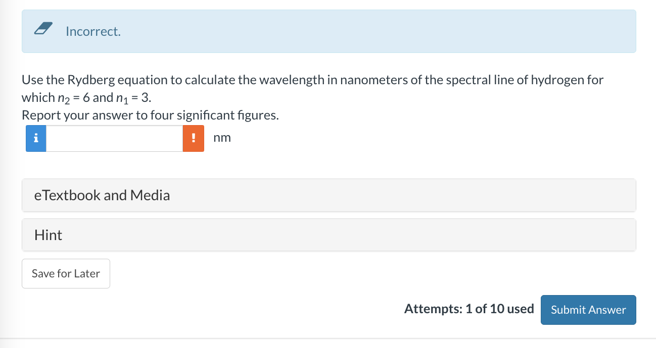 Solved Use The Rydberg Equation To Calculate The Wavelength 0168