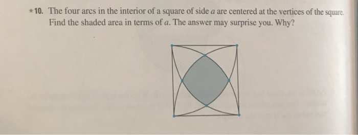Solved *10. The four arcs in the interior of a square of | Chegg.com