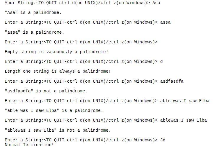 Solved Your program accepts a string and prints if its a | Chegg.com