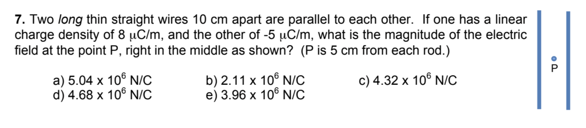 Solved 7. Two long thin straight wires 10 cm apart are | Chegg.com