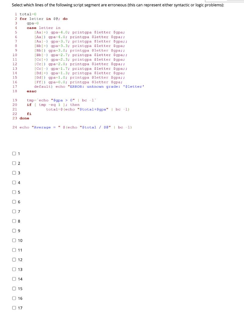Solved Select which lines of the following script segment | Chegg.com