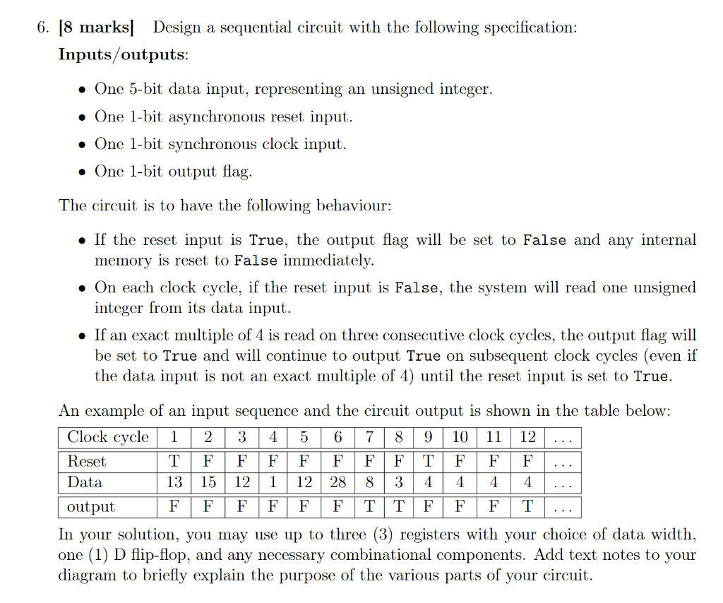 6. [8 marks] Design a sequential circuit with the | Chegg.com