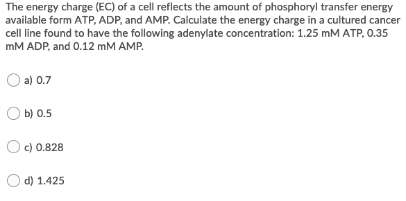 Solved The energy charge (EC) of a cell reflects the amount | Chegg.com