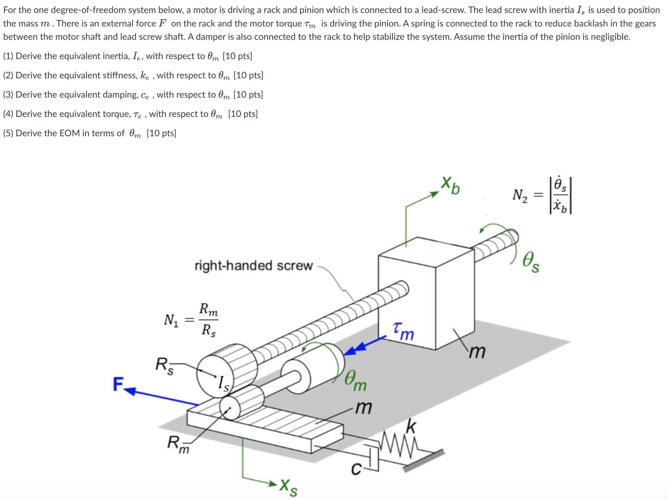 Solved For the one degree-of-freedom system below, a motor | Chegg.com