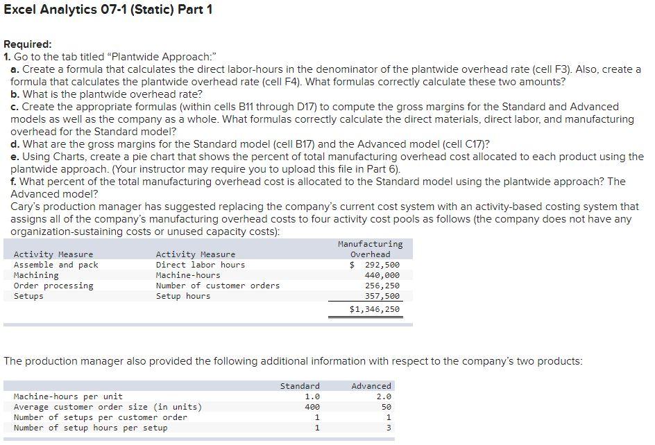 Solved ! Required information Excel Analytics 07-1 (Static) | Chegg.com