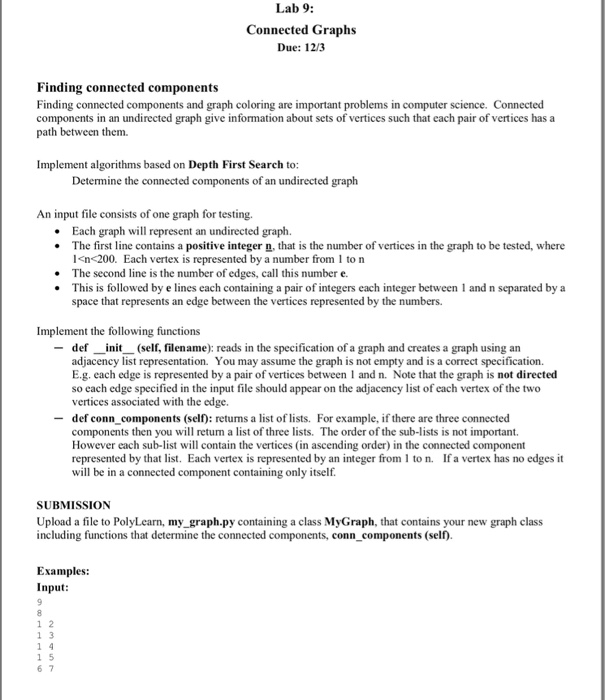 Solved Python3 connected graph lab | Chegg.com
