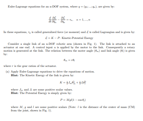 Euler-Lagrange equations for an n-DOF system, where | Chegg.com