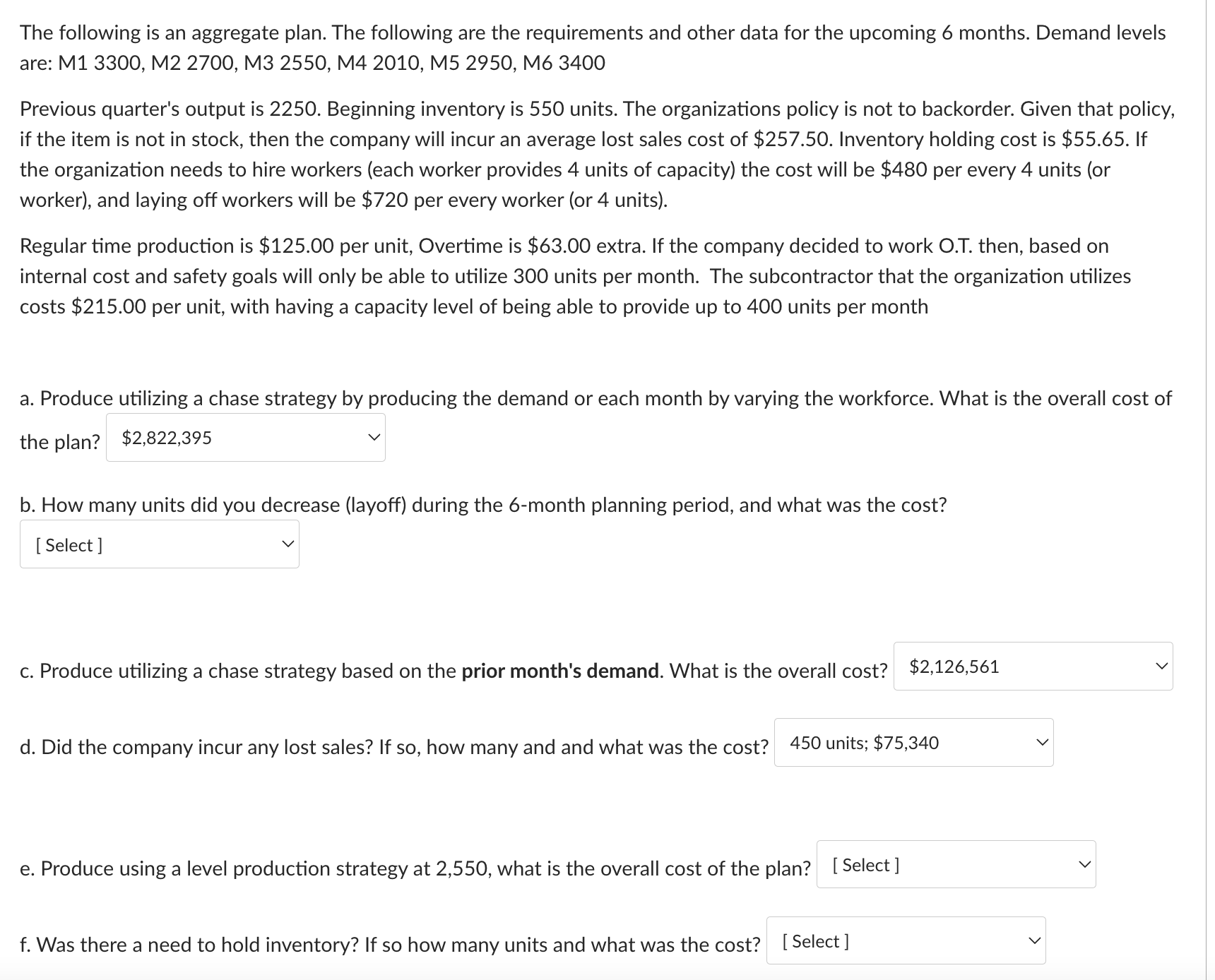 Solved The following is an aggregate plan. The following are | Chegg.com