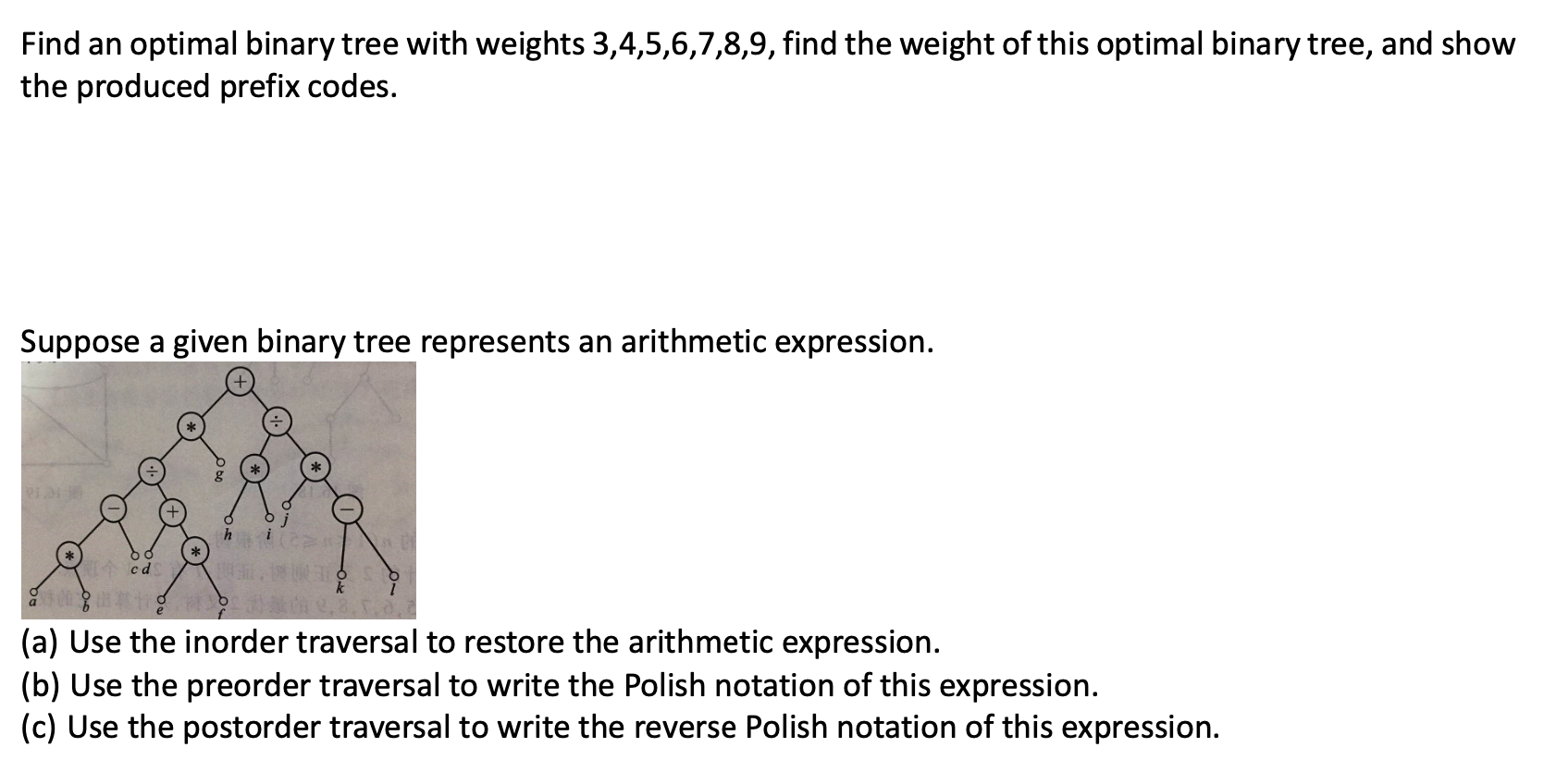 Solved Find an optimal binary tree with weights | Chegg.com