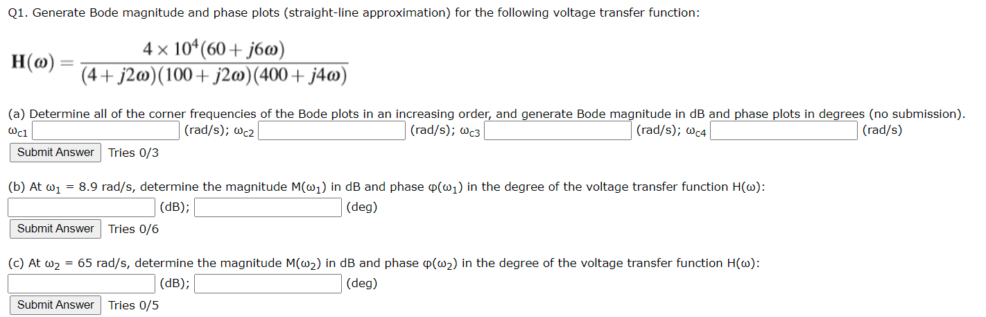 Solved Q1. Generate Bode magnitude and phase plots | Chegg.com