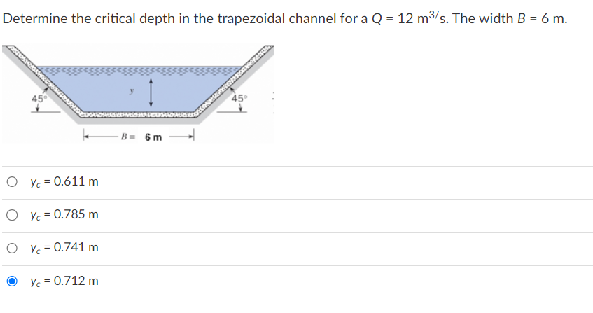 Solved Determine the critical depth in the trapezoidal | Chegg.com