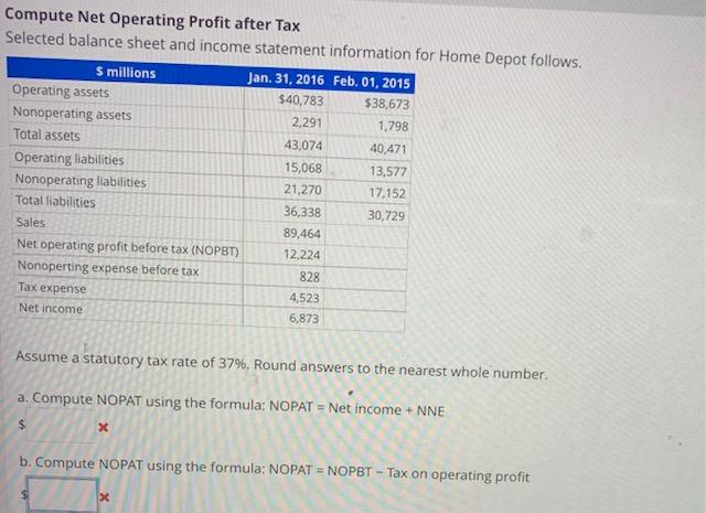 Solved Compute Net Operating Profit after Tax Selected | Chegg.com