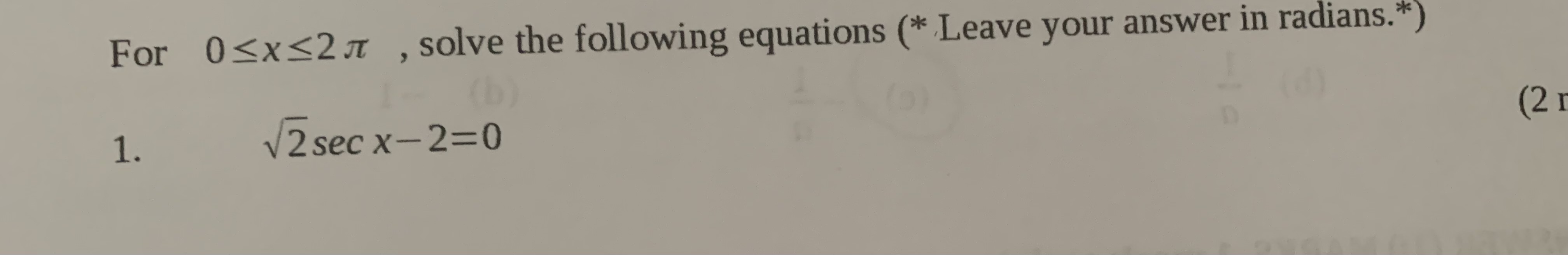 Solved For 0≤x≤2π, ﻿solve the following equations ( ** | Chegg.com