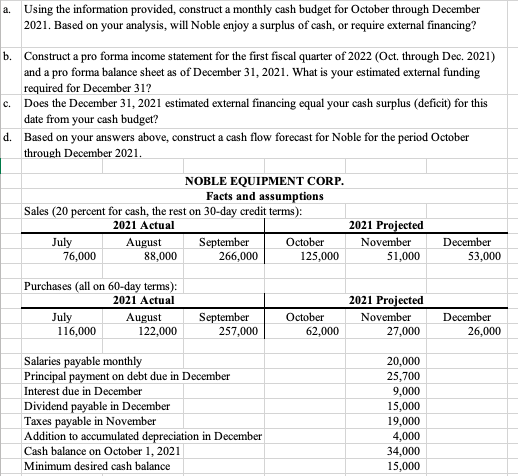 Solved a. Using the information provided, construct a | Chegg.com