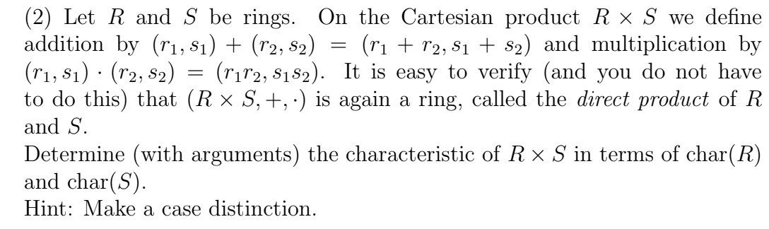Solved (2) Let R and S be rings. On the Cartesian product | Chegg.com