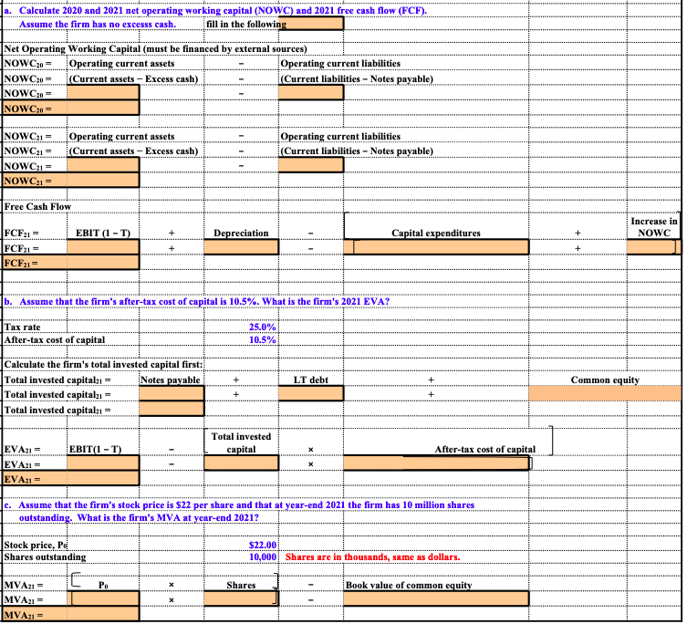a. Calculate 2020 and 2021 net operating working | Chegg.com