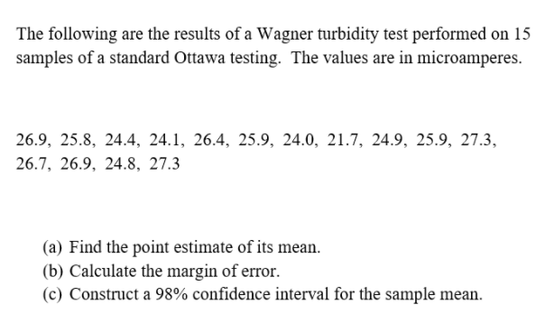 Solved The following are the results of a Wagner turbidity | Chegg.com