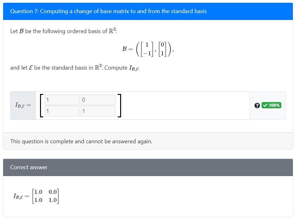 Solved Question 7: Computing a change of base matrix to and | Chegg.com