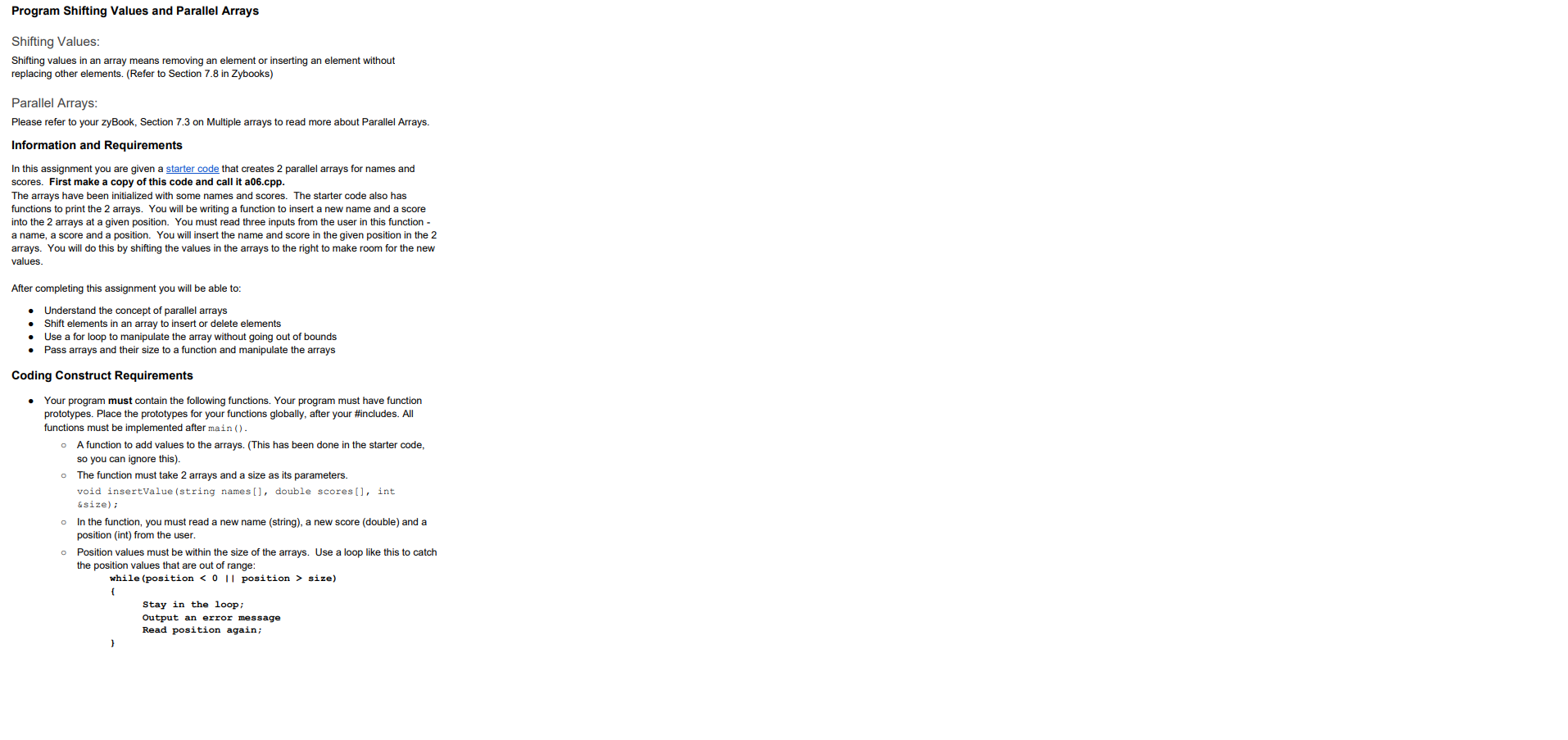 Solved Program Shifting Values and Parallel Arrays Shifting | Chegg.com