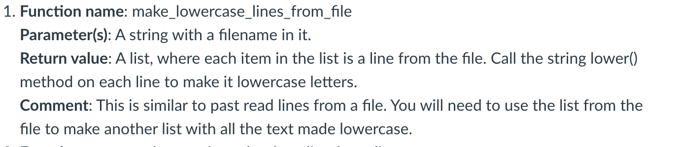 Solved 1. Function name: make_lowercase_lines_from_file | Chegg.com
