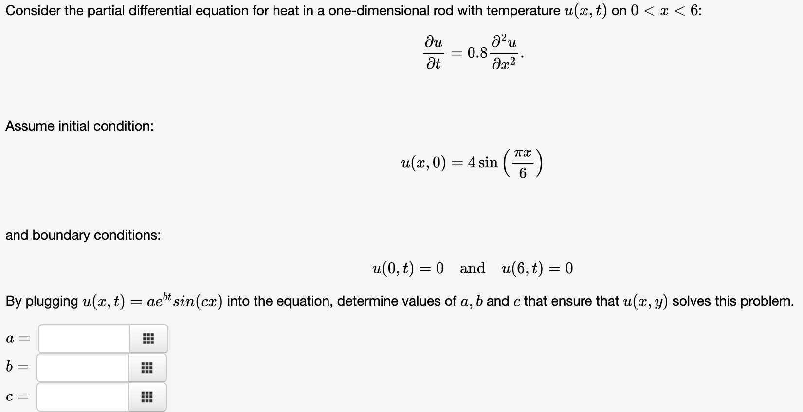 Solved ∂t∂u=0.8∂x2∂2u Assume initial condition: | Chegg.com