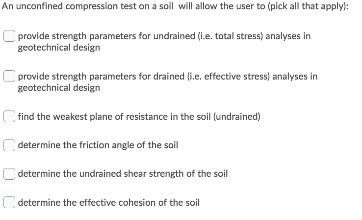 Solved An unconfined compression test on a soil will allow | Chegg.com