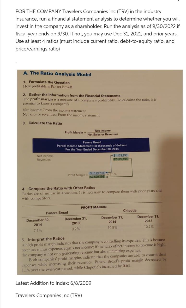 FOR THE COMPANY Travelers Companies Inc (TRV) in the | Chegg.com