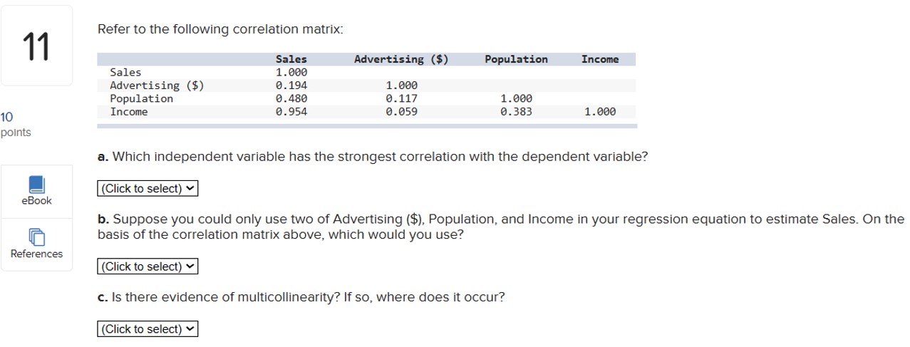 Solved Refer to the following correlation matrix. A. ﻿Which | Chegg.com