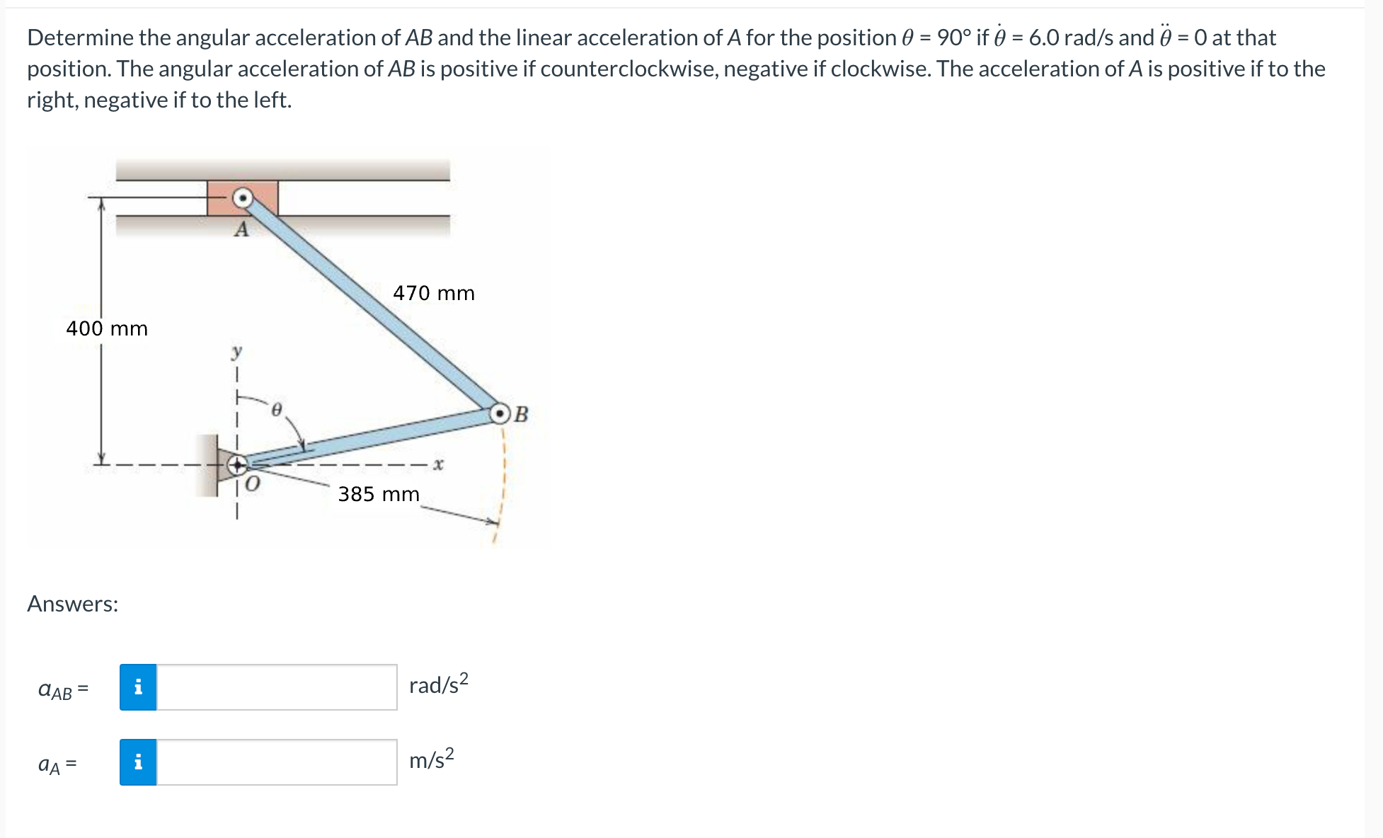 Determine the angular acceleration of AB ﻿and the | Chegg.com
