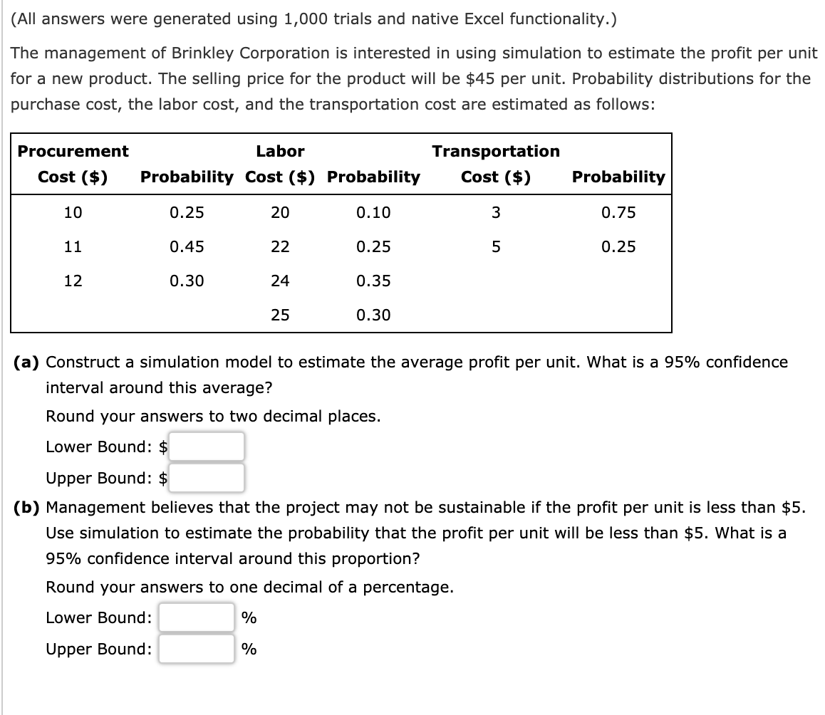 Solved (All answers were generated using 1,000 trials and | Chegg.com