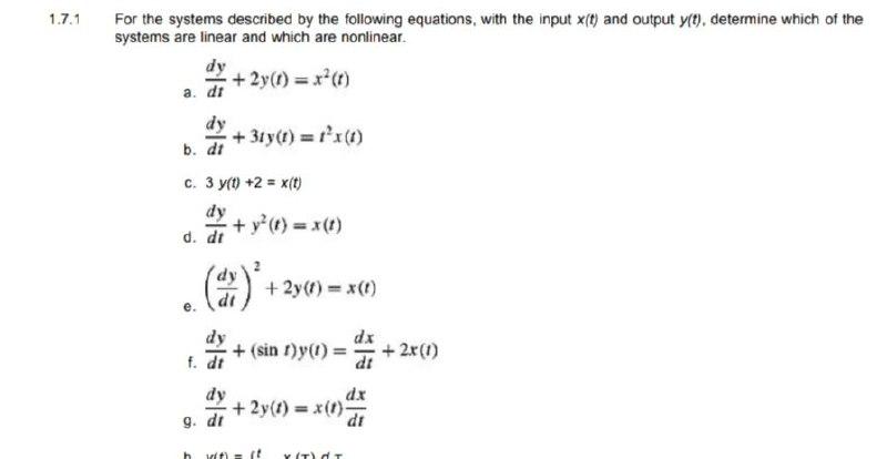 Solved 1.7.1 For the systems described by the following | Chegg.com