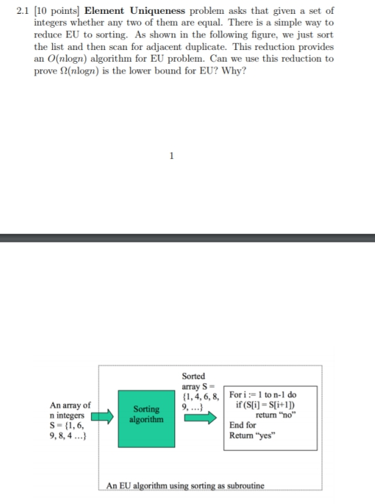 Solved 2.1 10 points] Element Uniqueness problem asks that | Chegg.com