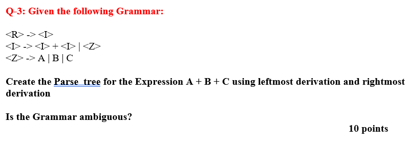 Solved Q-3: Given the following Grammar: | Chegg.com