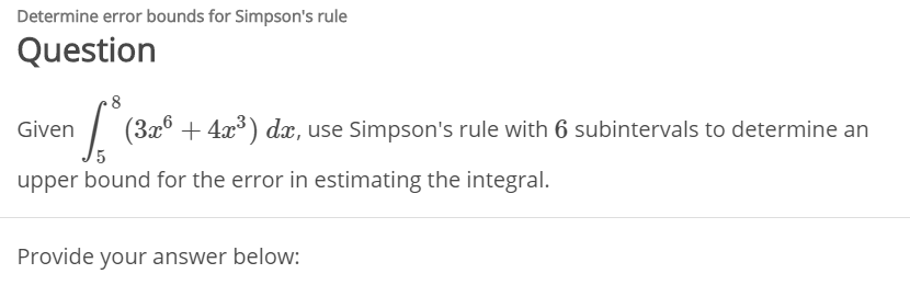 Solved Determine error bounds for Simpson's rule Question 8 | Chegg.com