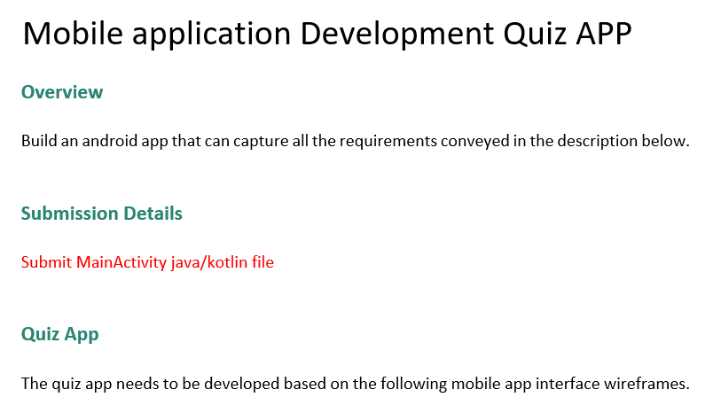 Solved Mobile application Development Quiz APP Overview | Chegg.com