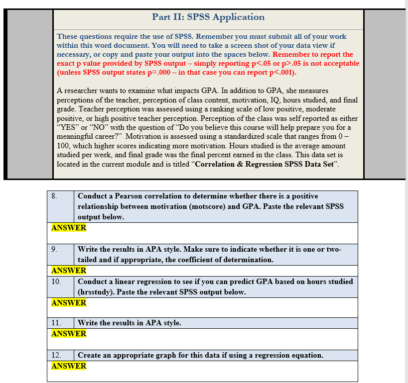 Solved Part II: SPSS Application These questions require the | Chegg.com