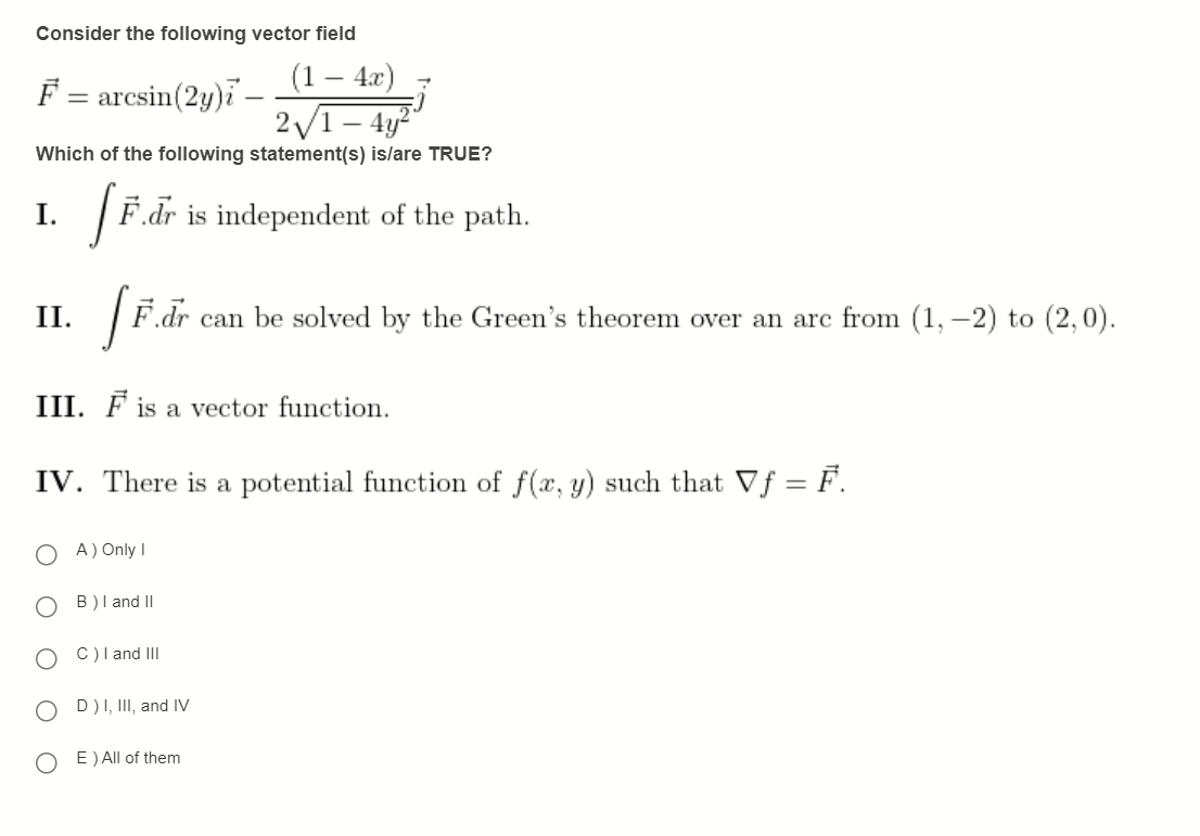 Solved Consider the following vector field | Chegg.com