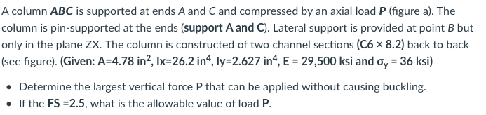 Solved A column ABC is supported at ends A and Cand | Chegg.com