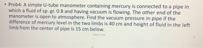 Solved A simple U-tube manometer containing mercury is | Chegg.com