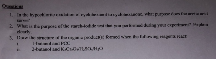 Solved ns 1. In the hypochlorite oxidation of cyclohexanol | Chegg.com