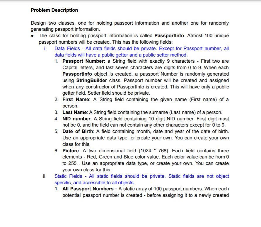 Solved Problem Description Design two classes, one for | Chegg.com