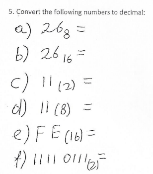 Solved 5. Convert the following numbers to decimal: a) 268= | Chegg.com