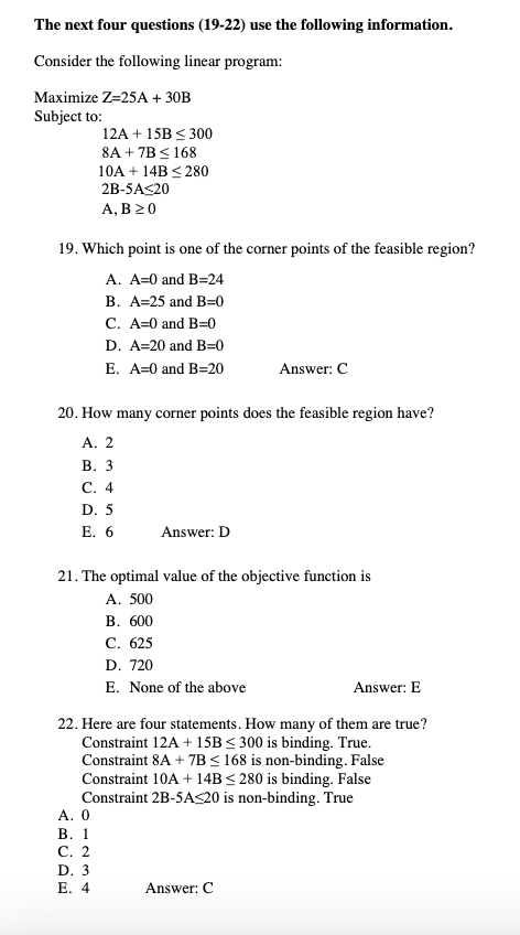 Solved The next four questions (19-22) use the following | Chegg.com