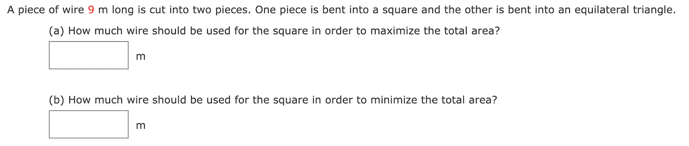 Solved A piece of wire 9 m long is cut into two pieces. One | Chegg.com