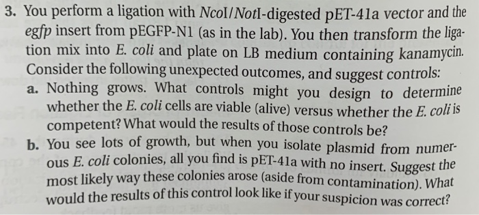 Solved 3. You perform a ligation with Ncol/ NotI-digested | Chegg.com