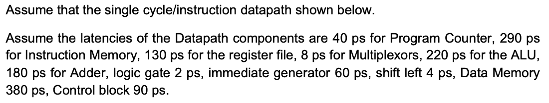 Assume that the single cycle/instruction datapath | Chegg.com