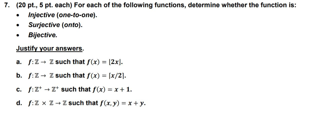 Solved 7. (20 pt., 5 pt. each) For each of the following | Chegg.com