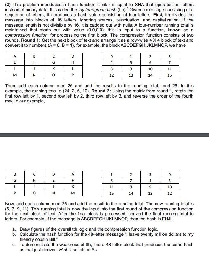Solved (2) This problem introduces a hash function similar | Chegg.com