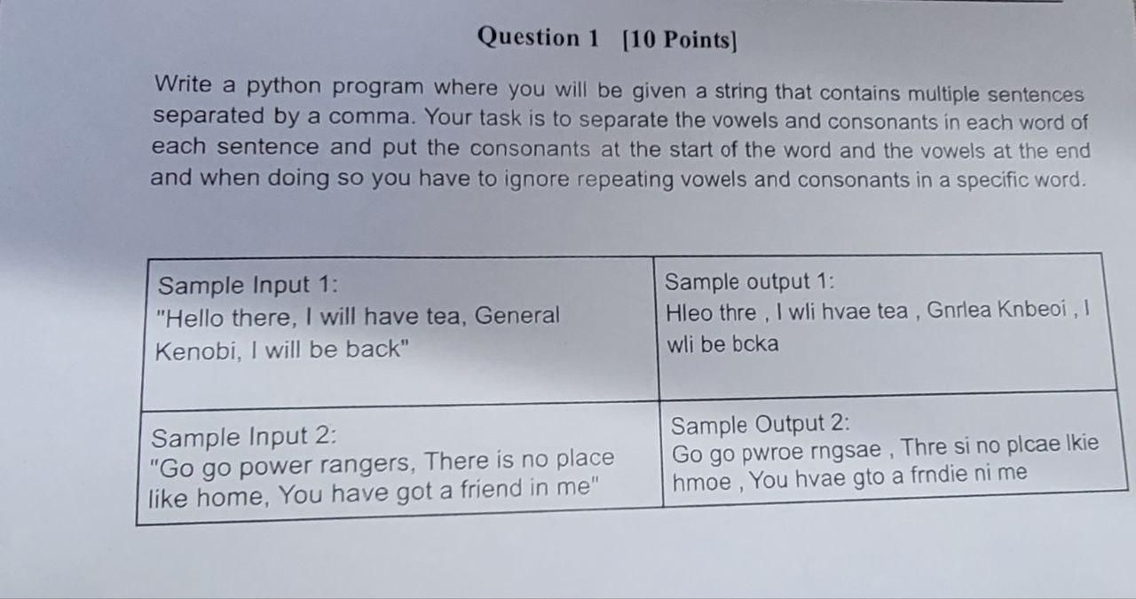 Solved Write a python program where you will be given a | Chegg.com