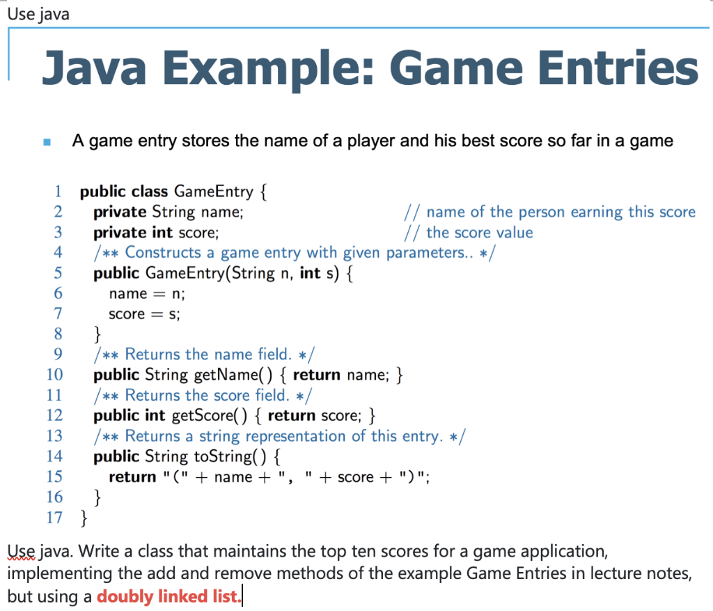 Solved - A game entry stores the name of a player and his | Chegg.com